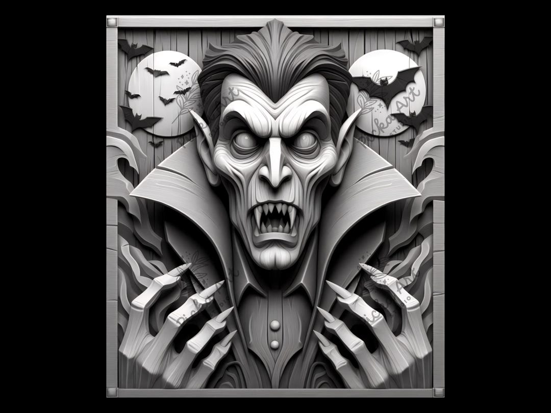 Stylized Vampire 3D Illusion Laser Engraving File | Dracula With Moon ...