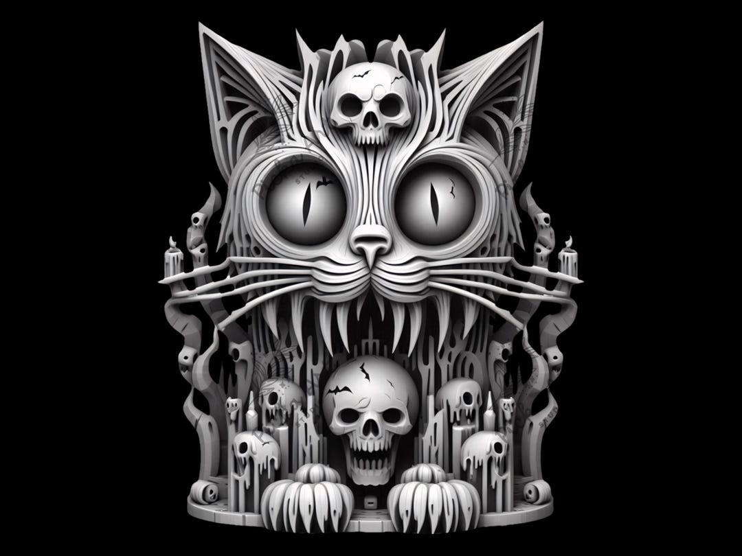 Weird Cat 3D Illusion Laser Engraving File – Cat With Skulls and ...
