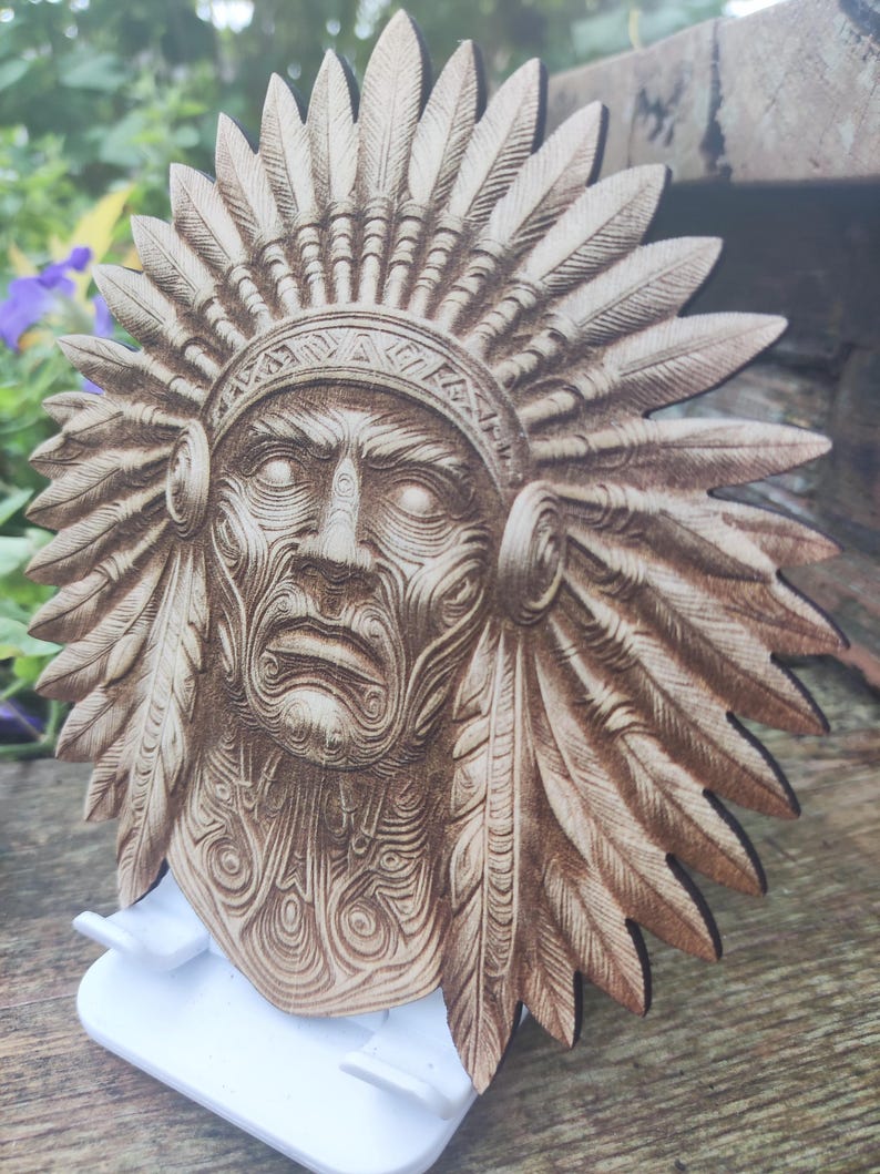 Native American Portrait 3D Illusion Laser Engraving Design American ...