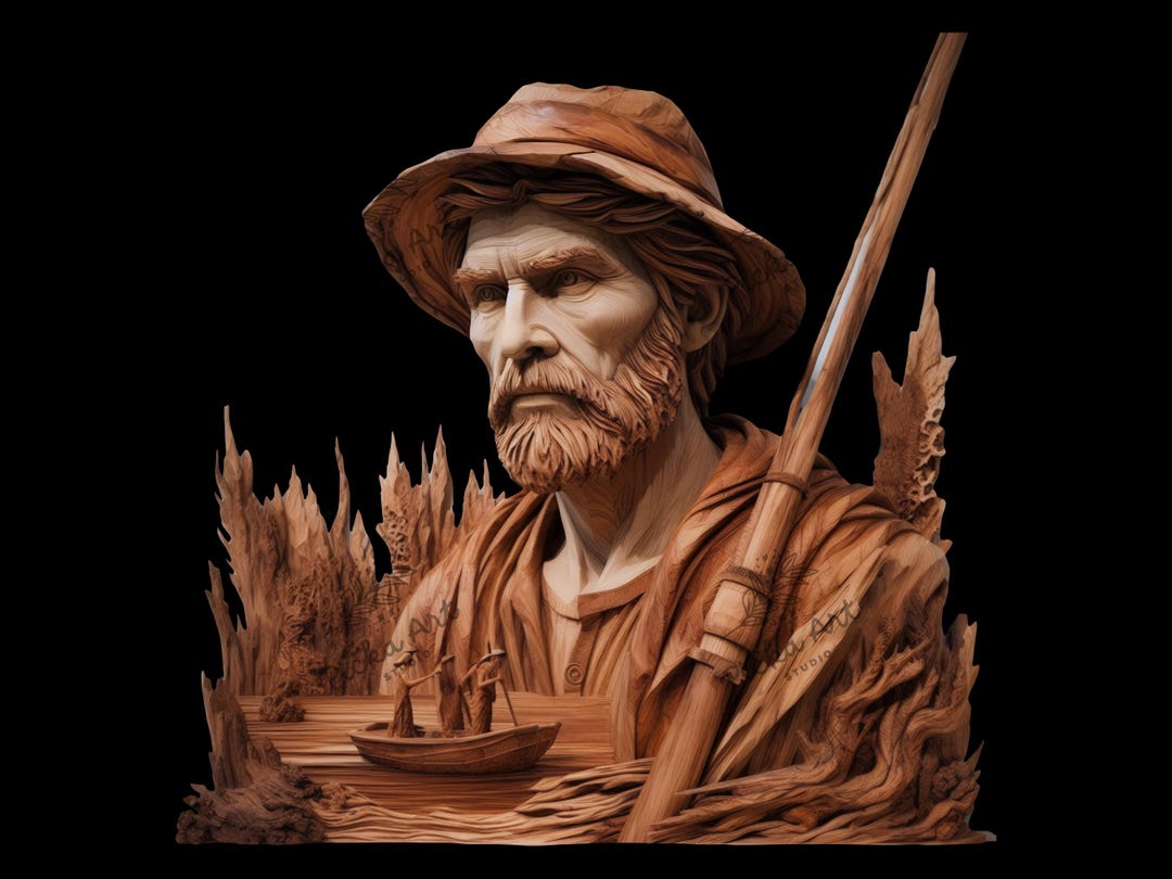 Fisherman Portrait 3D Illusion Laser Engraving File | Fishing Ornament ...