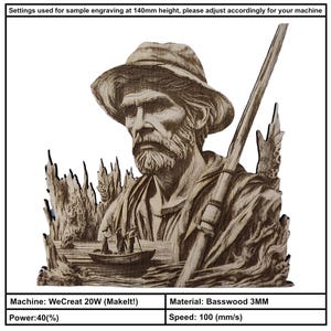 Fisherman Portrait 3D Illusion Laser Engraving File | Fishing Ornament ...