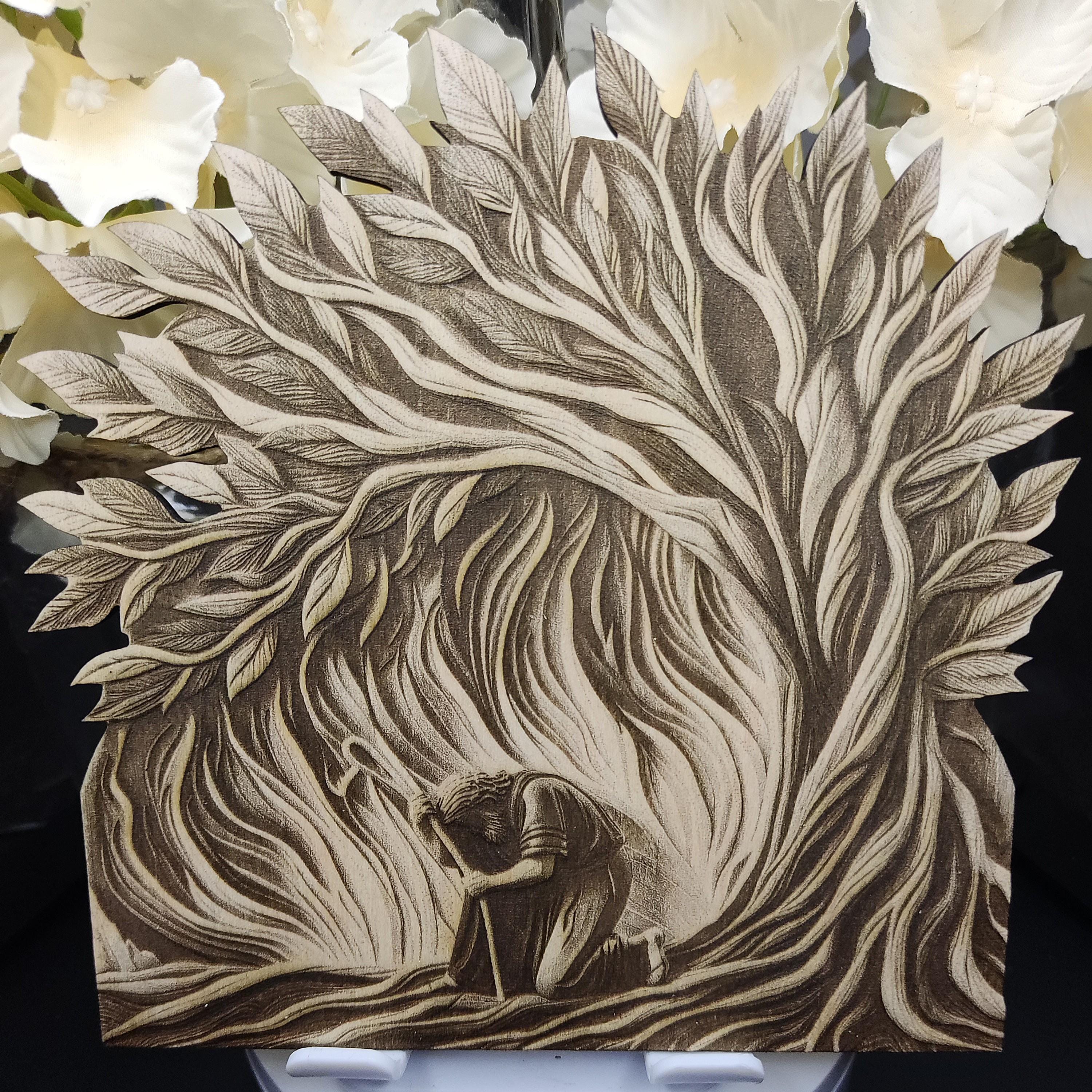 Burning Bush With Moses Laser Engraving File: Christian Wall Art ...