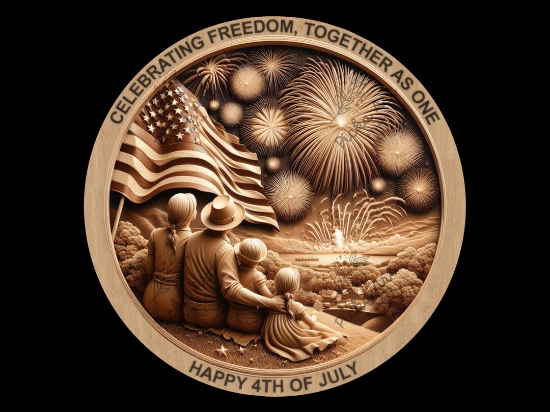 4th of July 3D Illusion Laser Engraving File: Patriotic Family Scene ...