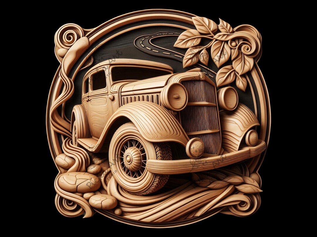 Vintage Car 3D Illusion Laser Engraving File: Retro Garage Decor - Etsy