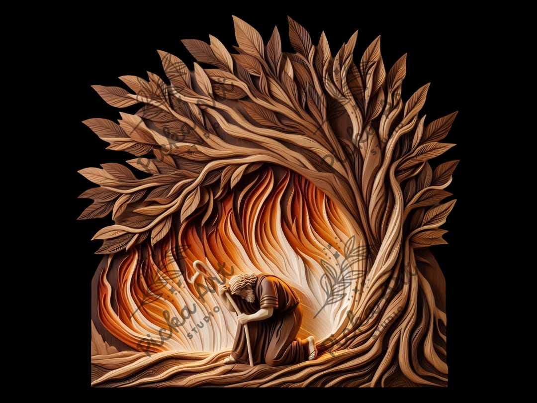 Burning Bush With Moses Laser Engraving File: Christian Wall Art ...