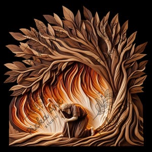 Burning Bush With Moses Laser Engraving File: Christian Wall Art ...