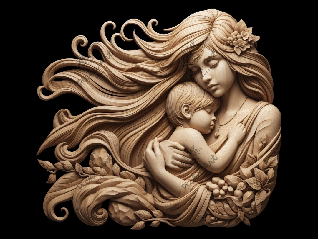Mother's Day 3D Illusion Laser Engraving File: Mom & Child Embrace ...