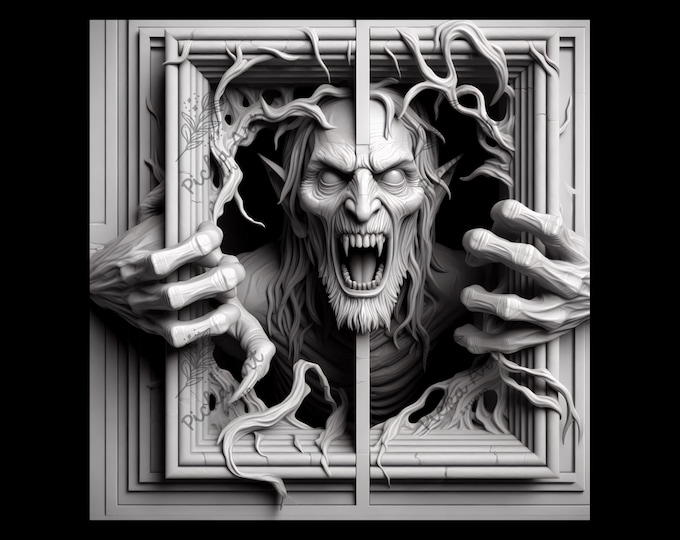 Imprisoned Monster 3D Illusion Laser Engraving File: Gothic Horror ...