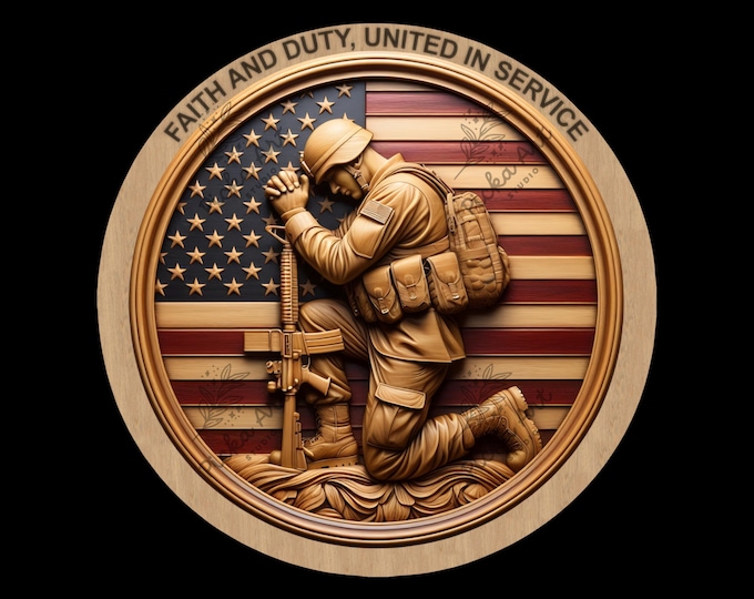Kneeling Soldier 3D Illusion Laser Engraving File: Military Tribute ...
