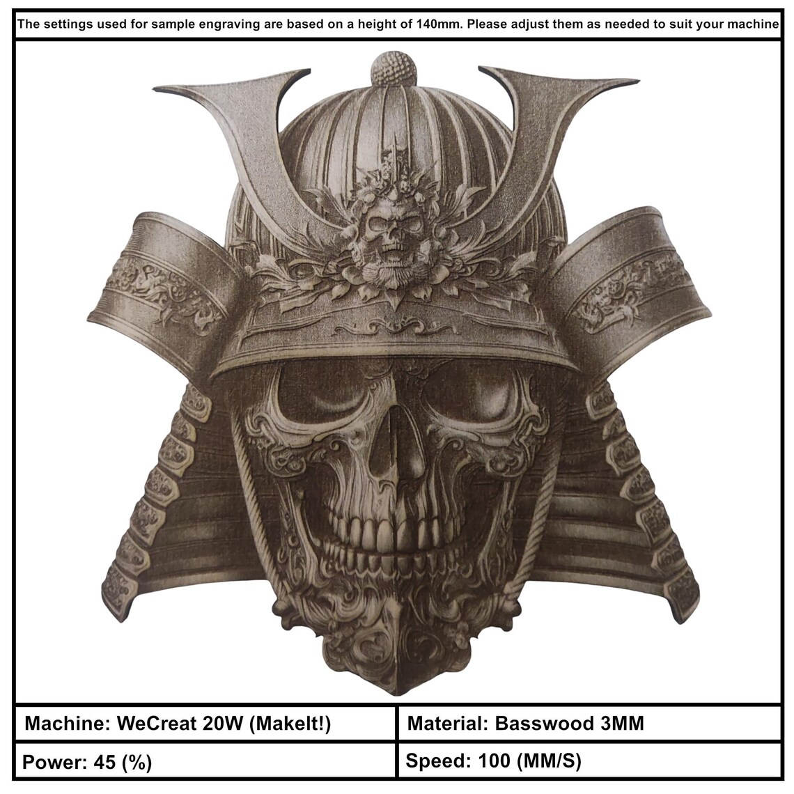 Samurai Skull 3D Illusion Laser Engraving Design, Warrior Spirit ...