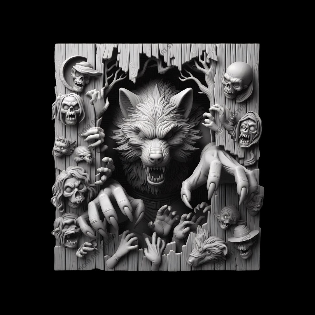 Vicious Werewolf 3D Illusion Laser Engraving File – Artistic Halloween ...