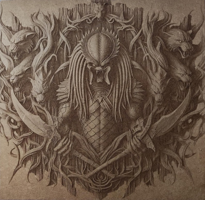 Fanart Predator Bust With Its Hunt Trophies Laser Engraving File, Sci ...