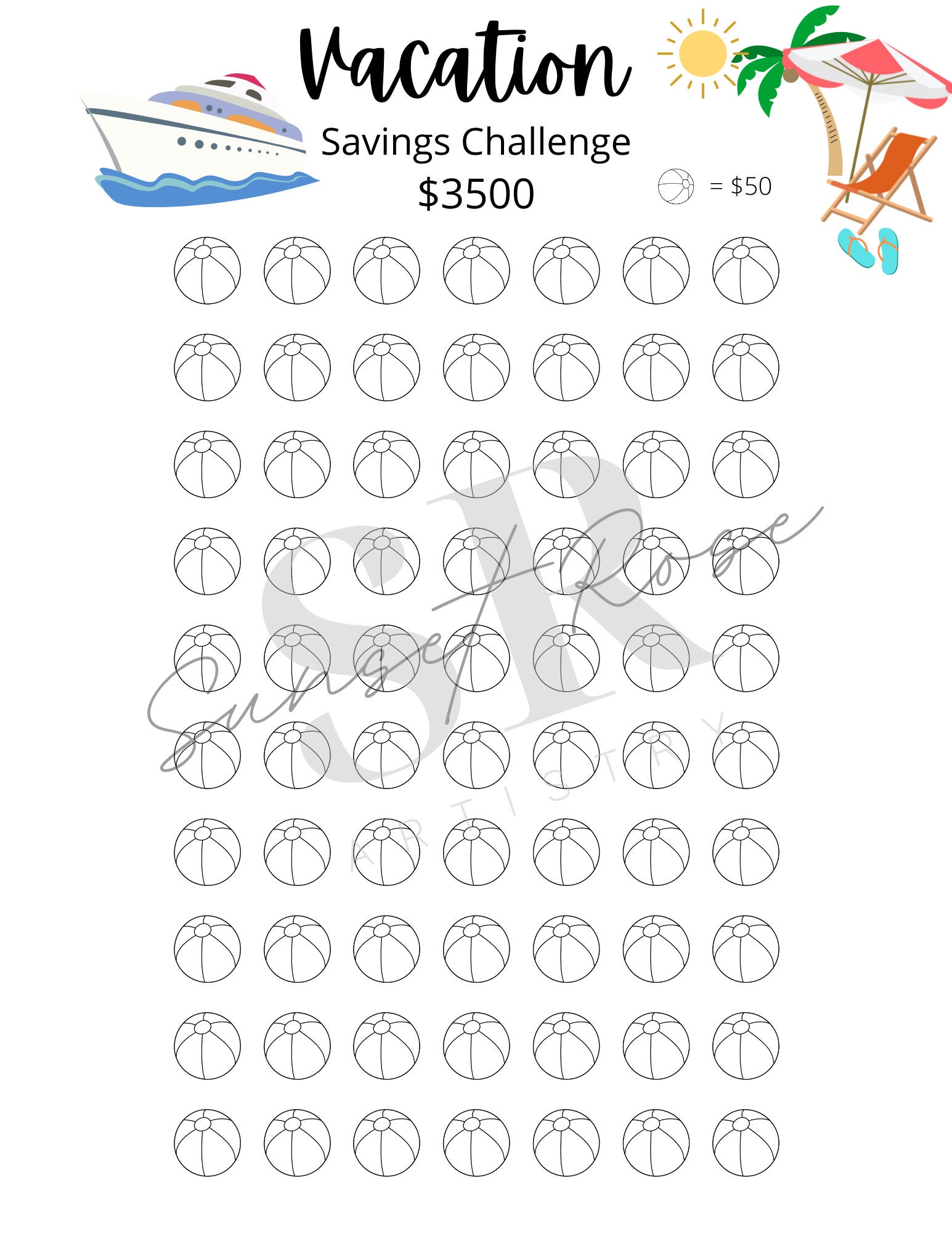 Vacation Savings Challenge | Printable 4x6 & 8.5x11 | Prefilled and ...