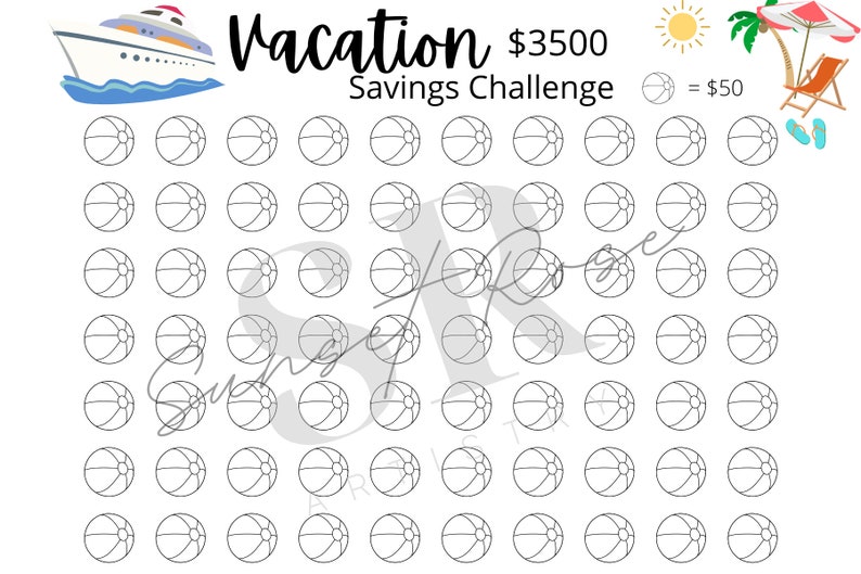 Vacation Savings Challenge | Printable 4x6 & 8.5x11 | Prefilled and ...