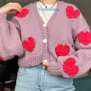 Handmade Heart Cardigan, Heart Pattern, Girlfriend Gift, Spring Fancy ...