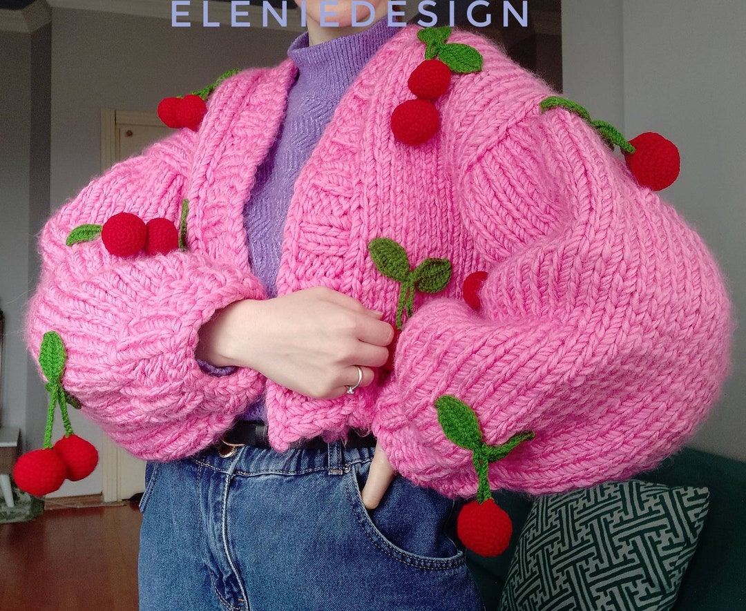 Cherry Cardigan, Cherry Sweater, Chunky Cardigan, Oversized Cardigan ...