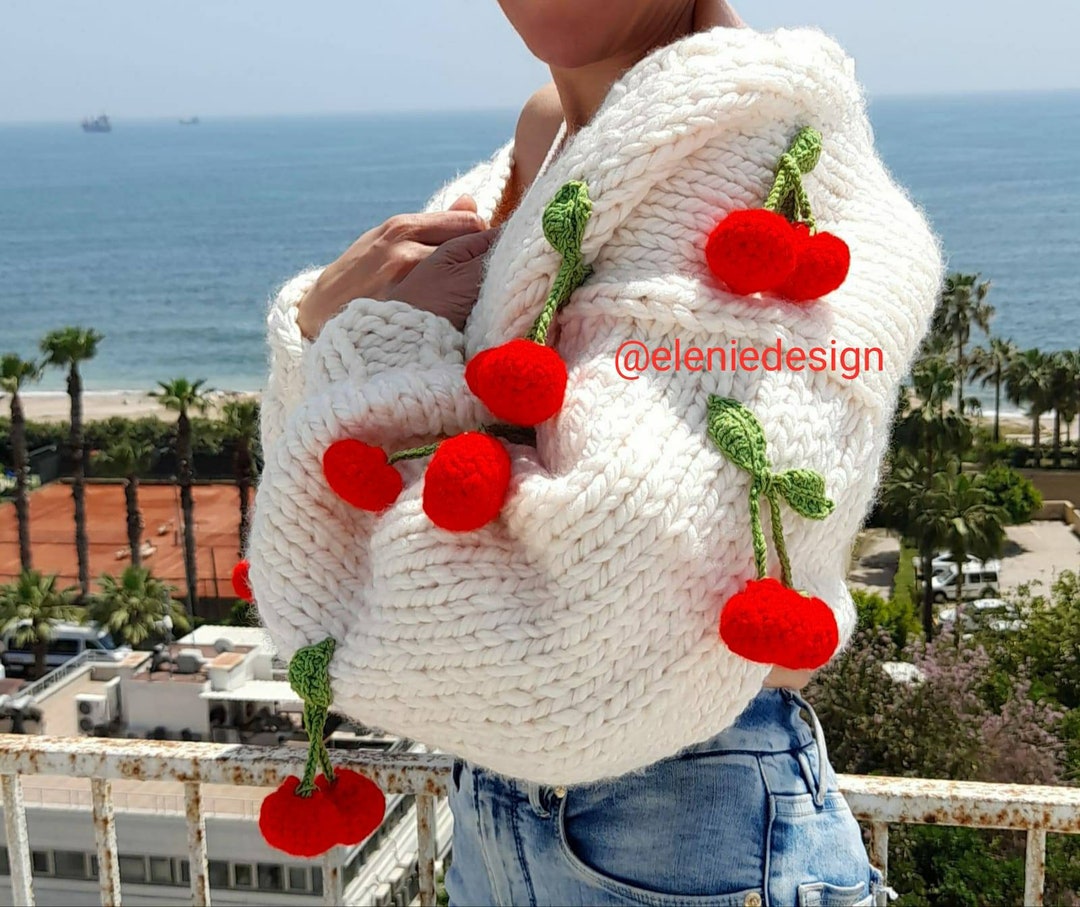 Cherry Cardigan, Cherry Sweater, 3D Cherry Motif Knit Cardigan, Gift ...