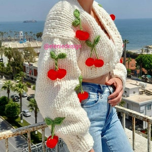 Cherry Cardigan, Cherry Sweater, 3D Cherry Motif Knit Cardigan, Gift ...