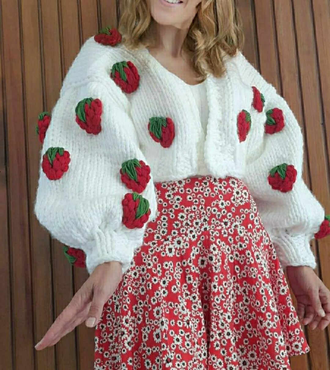 Strawberry Cardigan, Strawberry Chunky Sweater Women, Chuncky ...