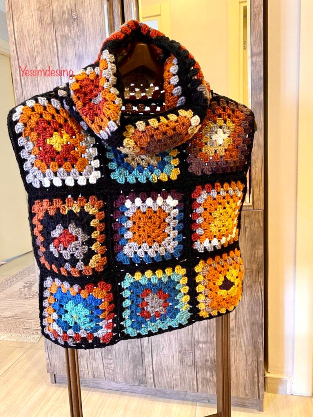 Crochet Granny Square Sweater Vest for Women, Granny Square Sweater ...