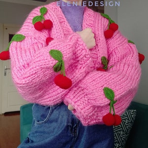 Cherry Cardigan, Cherry Sweater, Chunky Cardigan, Oversized Cardigan ...