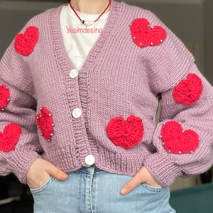 Handmade Heart Cardigan, Heart Pattern, Girlfriend Gift, Spring Fancy ...