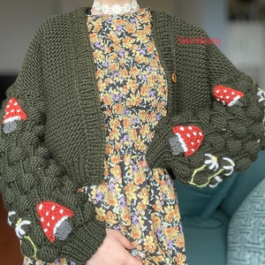 Mushroom Knit Cardigan Cottagecore Sweater Goblincore Clothing Cozy mushroom-knit-cardigan-cottagecore-sweater-goblincore-clothing-cozy