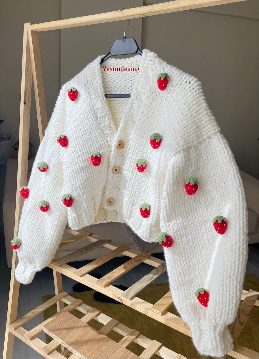 Handmade Strawberry Cardigan, 3D Strawberries Crochet , Red Strawberry ...
