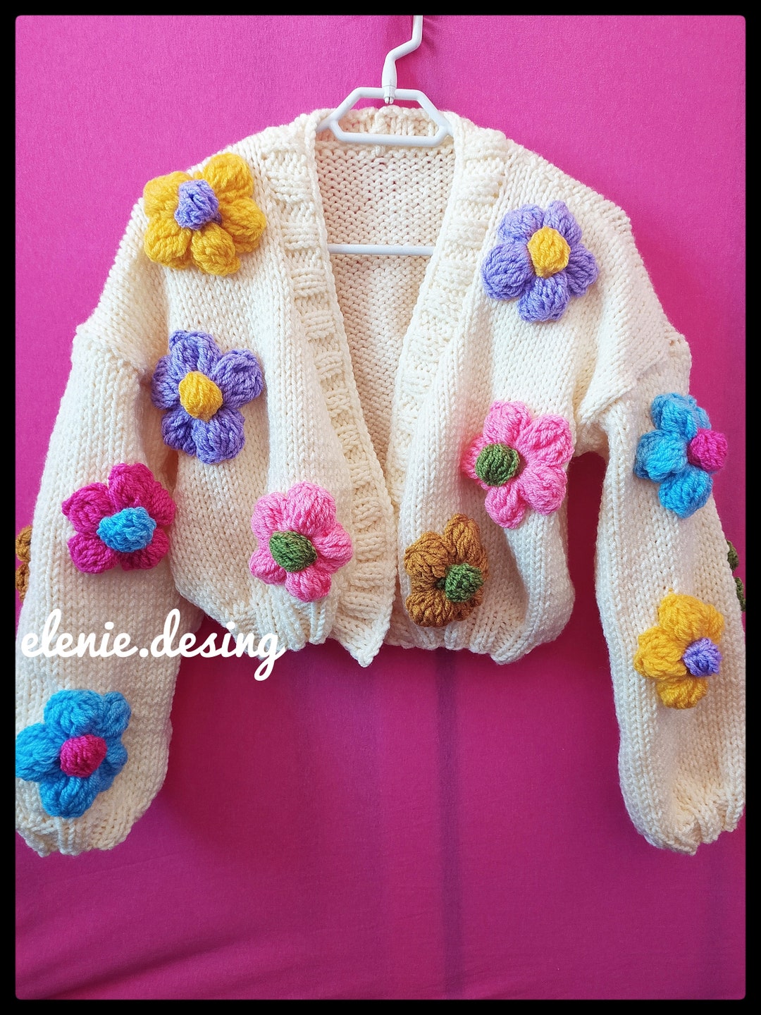 Handmade Floral Knit Cardigan: Women's Oversized Sweater - Etsy