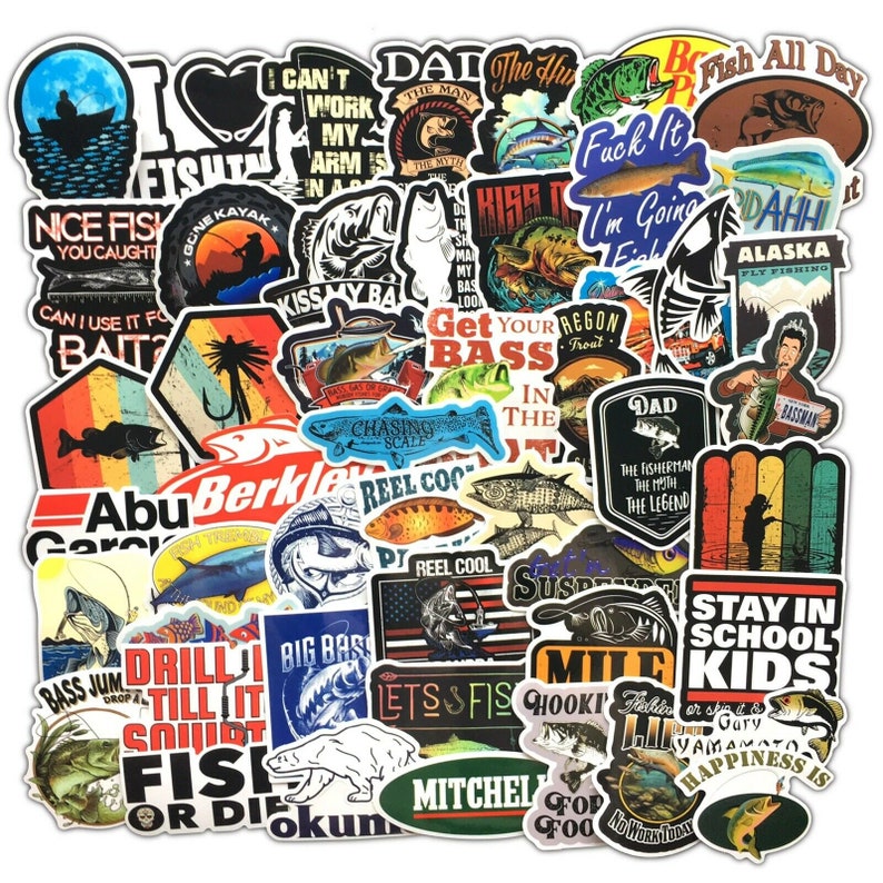 50pcs Fishing Stickers Decorate for Boat Cooler Car Bumper Room Art ...