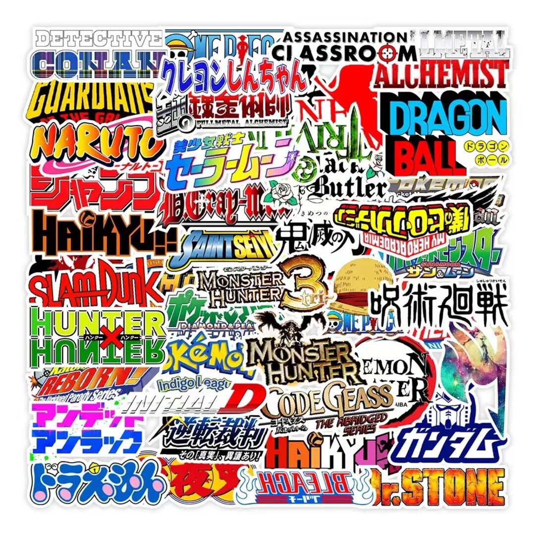 50PCS Japanese Word Cartoons Anime Stickers Cooperate Decorative Car ...