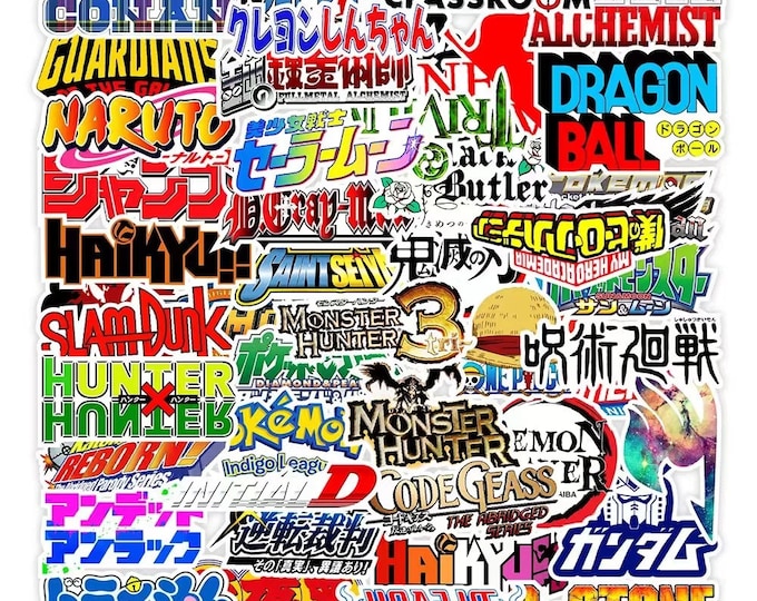 50PCS Japanese Word Cartoons Anime Stickers Cooperate Decorative Car ...