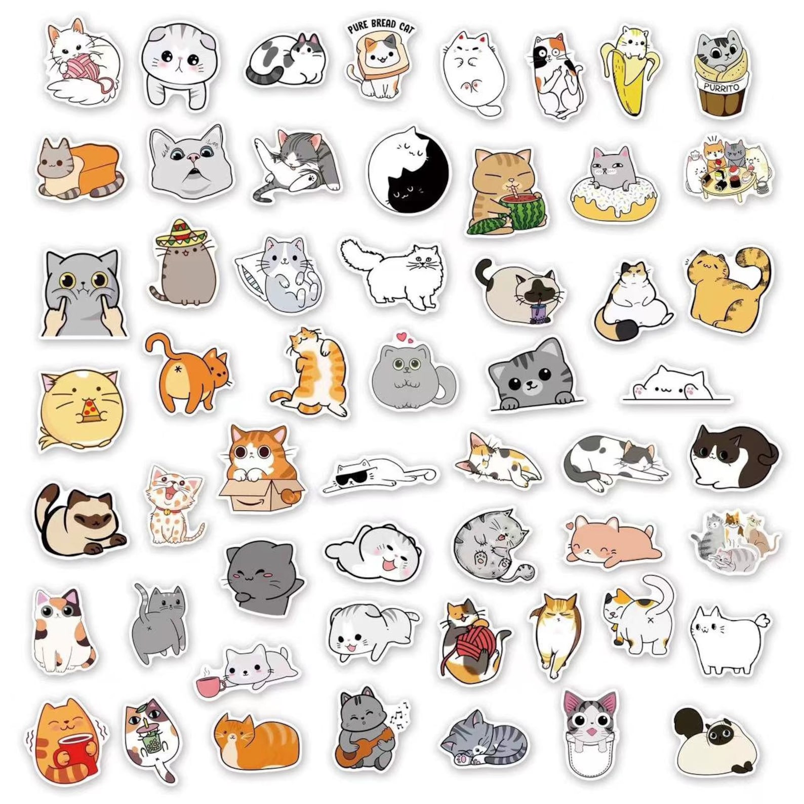 50pcs Cartoons Kawaii Cats Stickers Label Decorative Diary - Etsy