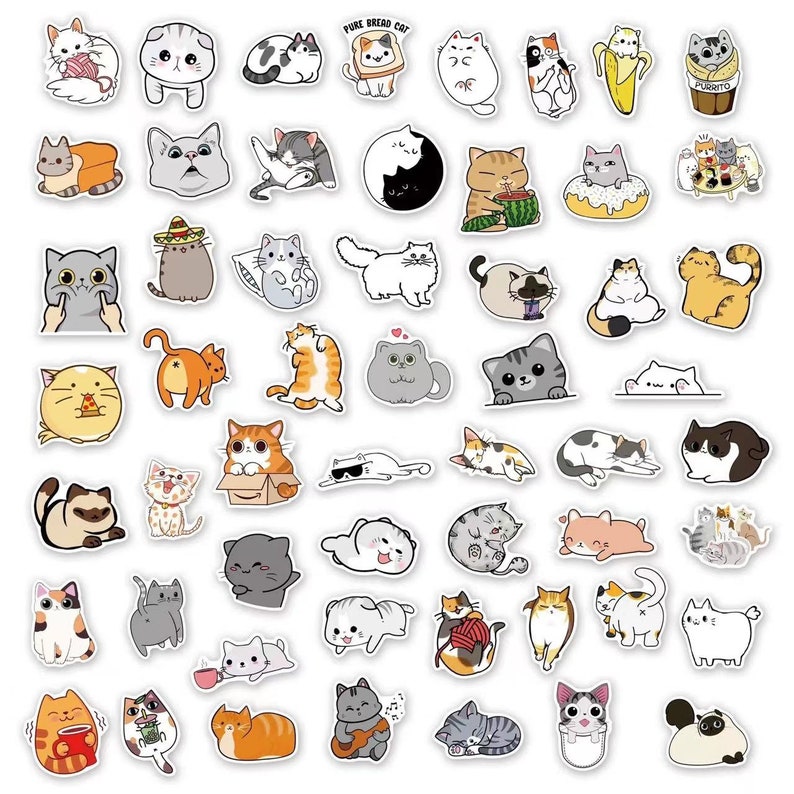 50pcs Cartoons Kawaii Cats Stickers Label Decorative Diary - Etsy
