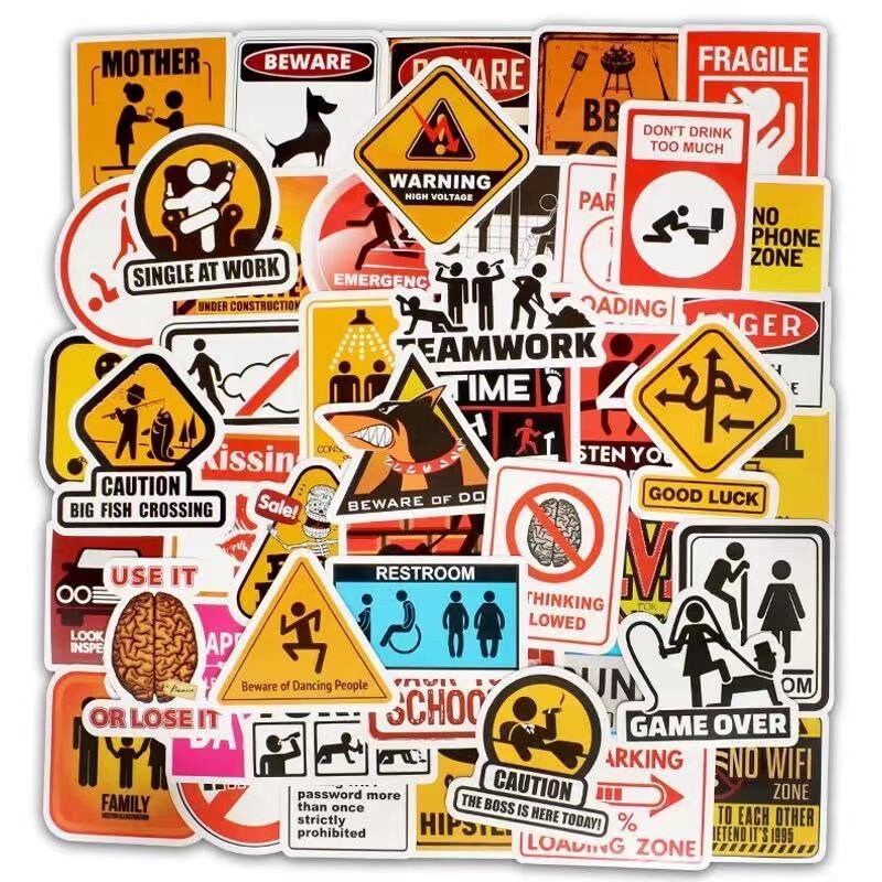 50 Pcs Parody Notice Signal Sign Construction Stickers Pack - Etsy
