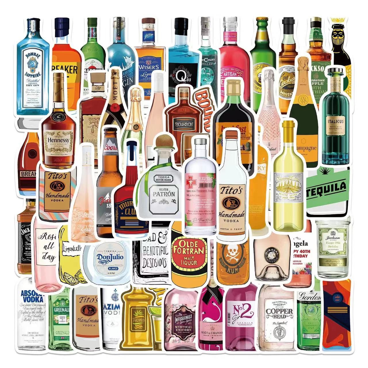50pcs Drinking Wine Liquor Bottles Decoration Stickers - Etsy