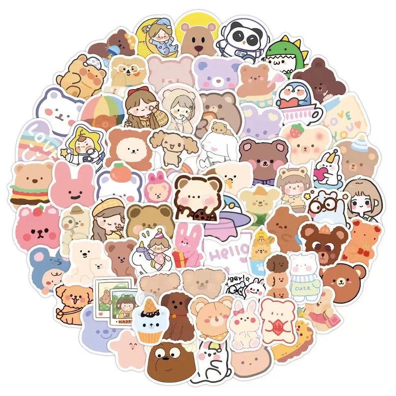 100pcs Cute Cartoons Bear Sticker VSCO Decorative Diary Book Station ...