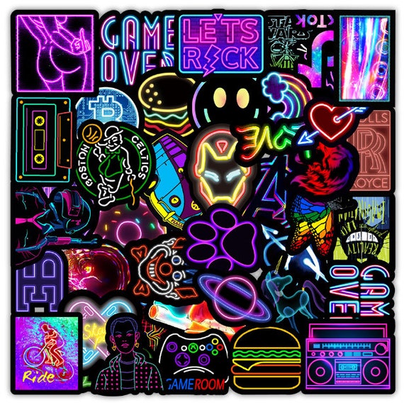 50pcs Neon Stickers Decoration Wall Home Decor Skateboard - Etsy