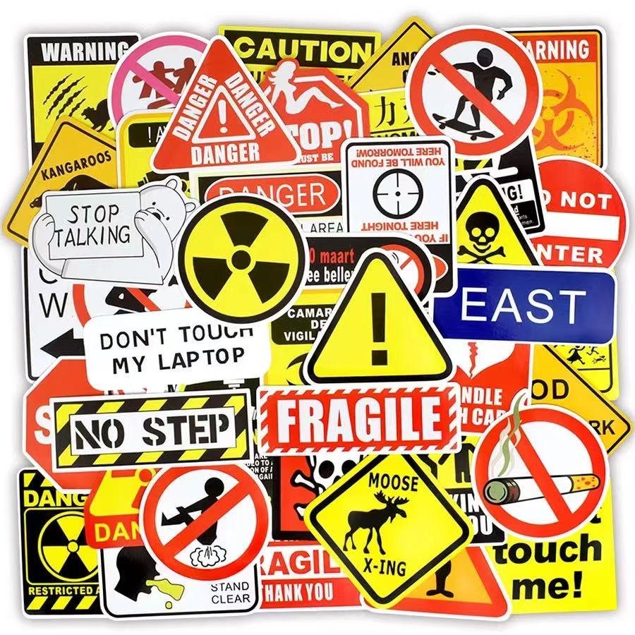 50 Pcs Parody Notice Signal Sign Construction Stickers Pack - Etsy