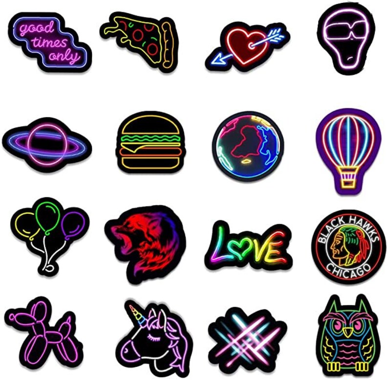 50pcs Neon Stickers Decoration Wall Home Decor Skateboard Laptop Guitar ...