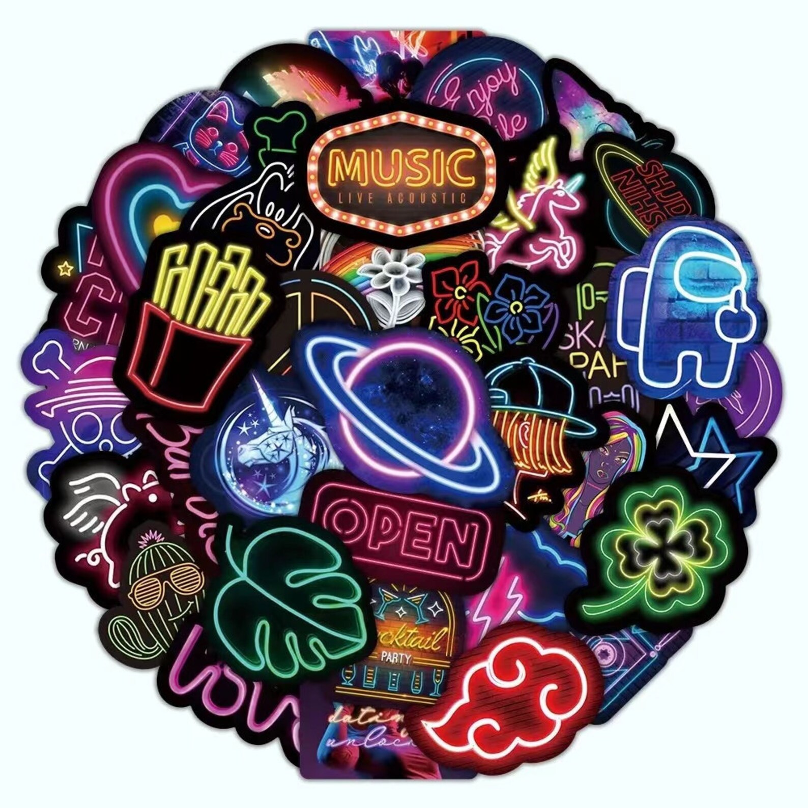 100pcs Neon Lights Luminous Dark Cool Graffiti Stickers Pack - Etsy