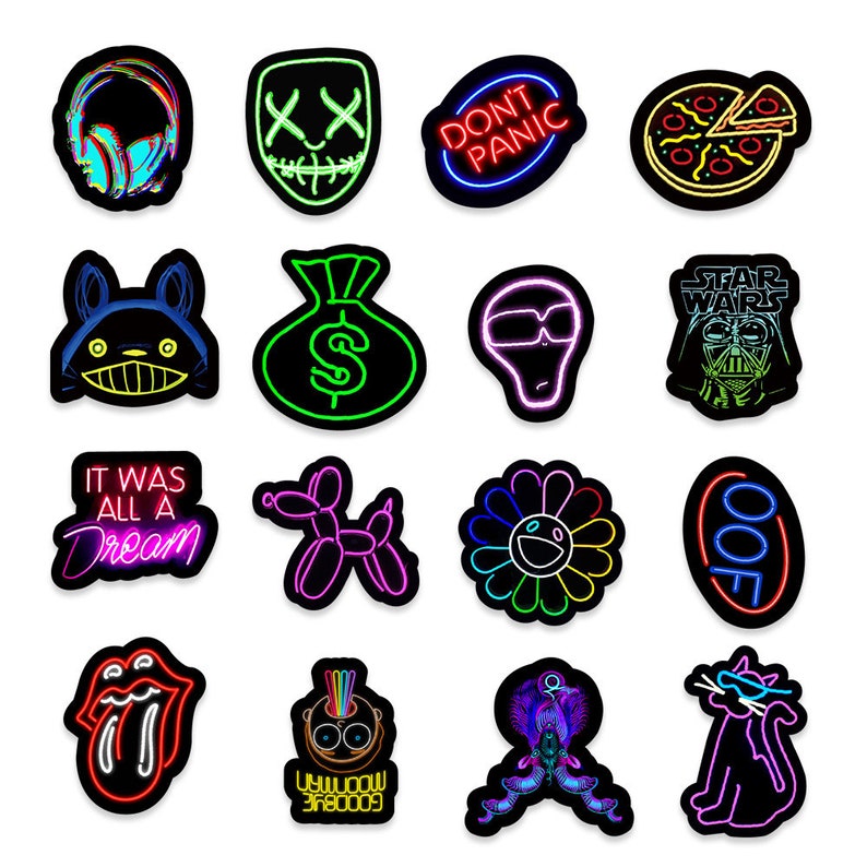 50pcs Neon Stickers Decoration Wall Home Decor Skateboard Laptop Guitar ...