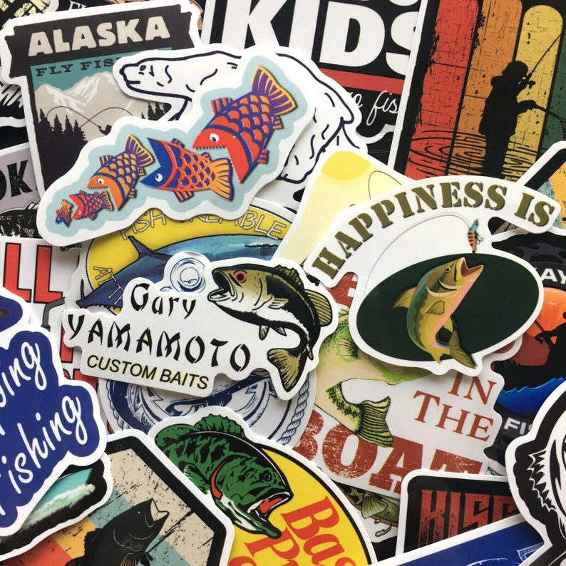 50pcs Fishing Stickers Decorate for Boat Cooler Car Bumper Room Art ...