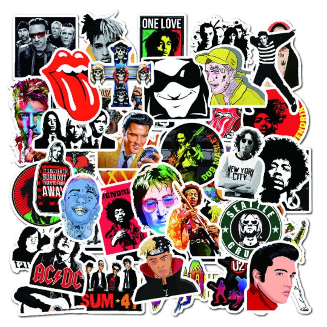 50pcs Rock Band Music Stickers Laptop Decals Home Decor Wall Art Guitar ...