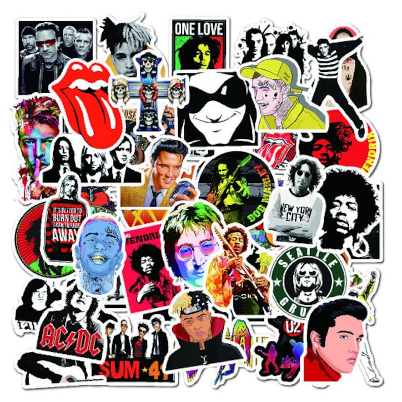 50pcs Rock Band Music Stickers Laptop Decals Home Decor Wall Art Guitar ...