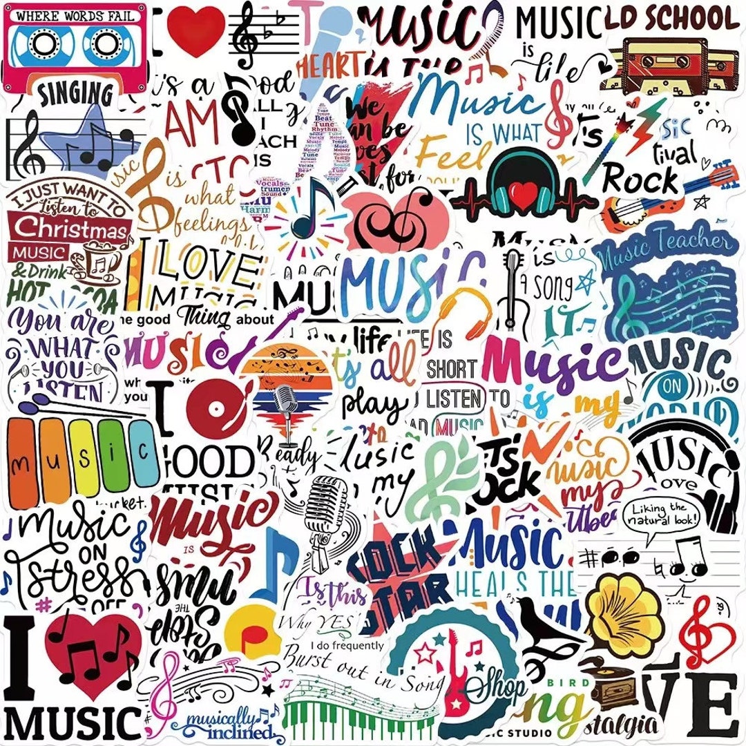 50pcs Music Word Motivation Stickers for Decorative Guitars Laptop ...