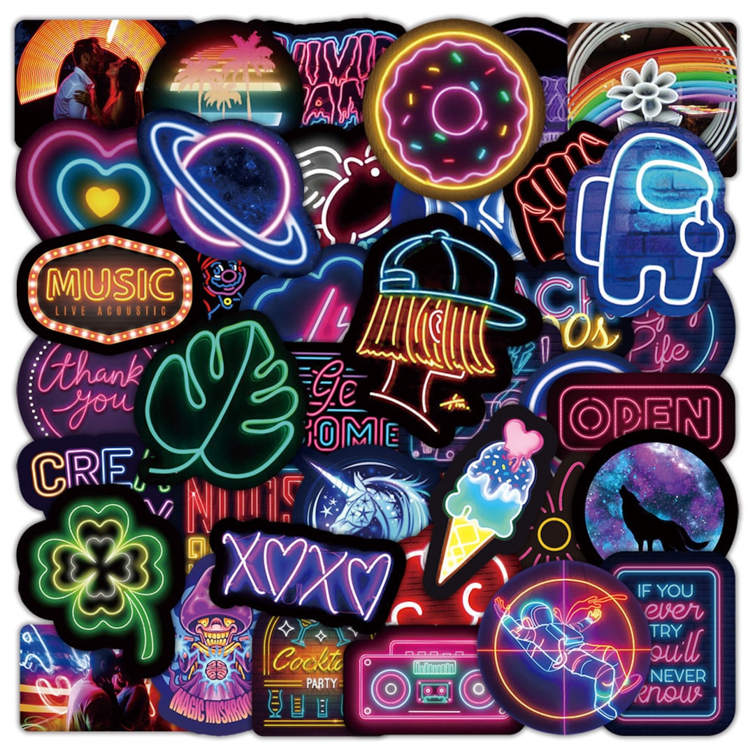 100pcs Neon Lights Luminous Dark Cool Graffiti Stickers Pack Decorate ...