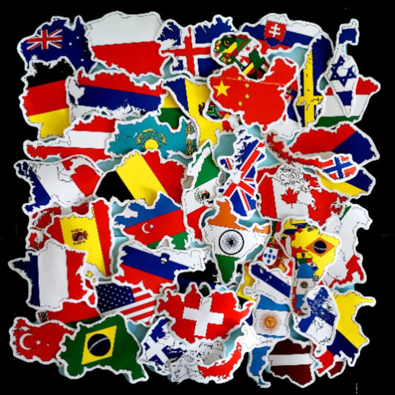 50pcs Flags of Country Stickers Decorative Laptop Decals Home Room Art ...
