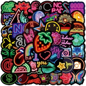 100pcs Neon Lights Luminous Dark Cool Graffiti Stickers Pack Decorate ...