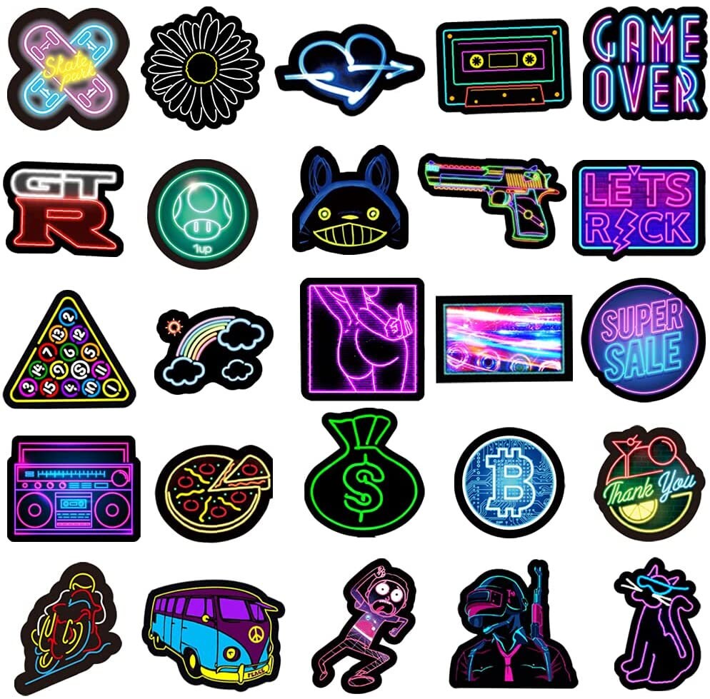 50pcs Sticker Neon-light Packs Decals for Kid Teen Decoration - Etsy